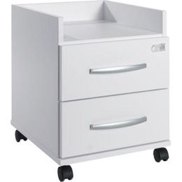 Rollcontainer, ideal f&uuml;r das Homeoffice, 2 Sch&uuml;be mit Griffen, Ablagefach, Zentralverschluss, inkl. 2 Kippschl&uuml;ssel, B 409 x T 459 x H 507 mm, wei&szlig;