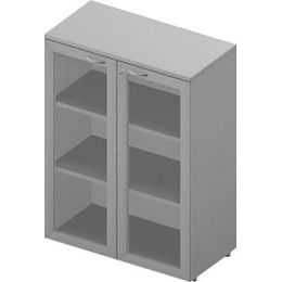 Glast&uuml;renschrank ARLON OFFICE, 3 Ordnerh&ouml;hen, T&uuml;ren mit Rahmen, B 900 mm, lichtgrau/alu