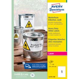 Avery Zweckform AVERY&reg; Zweckform Wetterfeste Folien-Etiketten L4775-100, 210 x 297 mm, permanent, wei&szlig;