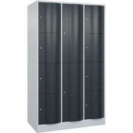C+P Kombi-Schlie&szlig;fachschrank Resisto, 3 Abteile, 10 F&auml;cher, B 1148 x T 640 x H 1950 mm, Lichtgrau/Anthrazitgrau