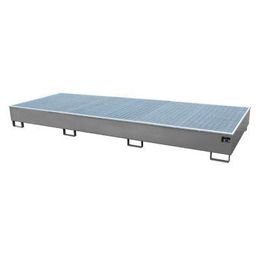 Bauer Regalwanne RW-GR 3600-3 PE, mit Gitterrost und PE-Einsatz, B 3262 x T 1312 x H 383 mm, bis 1000 l, Stahl lackiert, mausgrau