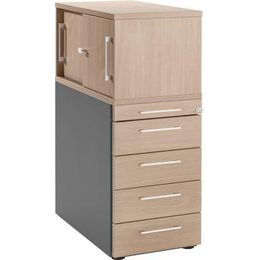Sch&auml;fer Shop Sch&auml;fer Shop Genius Standcontainer mit Aufsatzschrank inkl. Schiebet&uuml;r, komplett abschlie&szlig;bar, eckiger Griff, Eiche/anthrazit