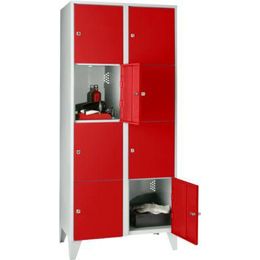 Wertfachschrank 400 mm, 2 Abteile, 8 F&auml;cher, Sicherheitszylinderschloss, Fu&szlig;, feuerrot