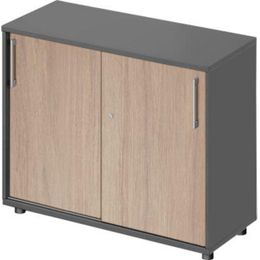 Sch&auml;fer Shop Sch&auml;fer Shop Genius Schiebet&uuml;renschrank TETRIS WOOD, 2 OH, B 1000 mm, H&ouml;he inkl. Gleiter, graphit/Eiche