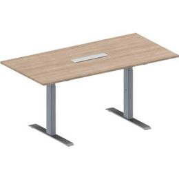 Sch&auml;fer Shop Sch&auml;fer Shop Genius Konferenztisch MODENA FLEX, 6-fach Anschluss, Rechteck, T-Fu&szlig; Rechteckrohr, B 1600 x T 800 x H 650-850 mm, Eiche-Dekor/wei&szlig;alu
