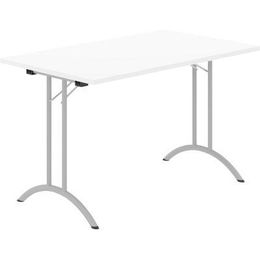 Sch&auml;fer Shop Sch&auml;fer Shop Select Klapptisch, Rechteck, Doppel-T-Fu&szlig;gestell, Spezial-Klappbeschlag & Bodenausgleich, B 1200 x T 700 x H 720 mm, wei&szlig;/alusilber