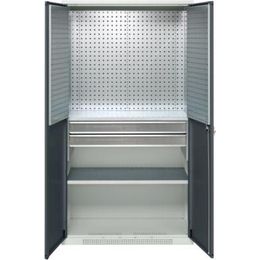 Sch&auml;fer Shop Sch&auml;fer Shop Genius Materialschrank FS, 5 OH, abschlie&szlig;bar, Lochrasterw&auml;nde/2 Sch&uuml;be/2 Fachb&ouml;den, bis 450 kg, B 1055 x T 520 x H 1950 mm, lichtgrau/anthrazitgrau + Gratis Einsatzkastenset-24 tlg.