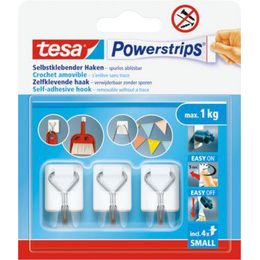 Tesa&reg; Powerstrips Klebehaken, selbstklebend, wei&szlig;, abl&ouml;sbar & wiederverwendbar, Tragkraft bis 1,0 kg, 3 St&uuml;ck