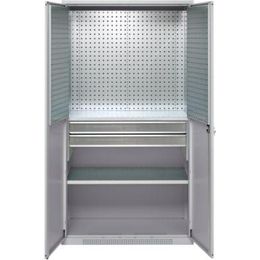 Sch&auml;fer Shop Sch&auml;fer Shop Genius Materialschrank FS, 5 OH, abschlie&szlig;bar, Lochrasterw&auml;nde/2 Sch&uuml;be/2 Fachb&ouml;den, bis 450 kg, B 1055 x T 520 x H 1950 mm, wei&szlig;alu/wei&szlig;alu + Gratis Einsatzkastenset-24 tlg.