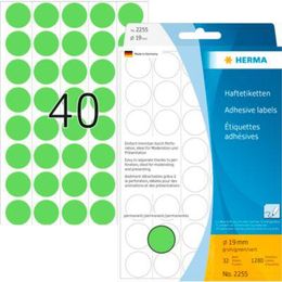 Herma Klebepunkte 2255, &Oslash; 19 mm, selbstklebend, permanenthaftend, per Hand beschreibbar, 1280 St&uuml;ck auf 32 Blatt, FSC&reg;-Papier, gr&uuml;n