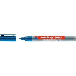 Whiteboardmarker Edding 361, Schreibfarbe Blau, Rundspitze, Strichst&auml;rke 1 mm, trocken abwischbar, mit Kappe und Clip, nachf&uuml;llbar, 10 St&uuml;ck