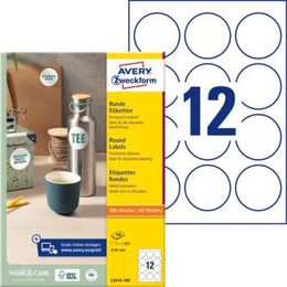 Avery Zweckform Avery&reg; Zweckform Etiketten L3416-100, A4, universell, permanenthaftend, druckergeeignet, FSC&reg;-Papier, rund, &Oslash; 60 mm, wei&szlig;, 1200 St&uuml;ck auf 100 Bogen