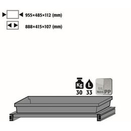 Tablarauszug Abz f&uuml;r ASECOS Chemikalienschr&auml;nke der CS und CX Serie, Stahlblech/Polypropylen, lichtgrau, B 955 x T 485 x H 112 mm, 33 l, bis 30 kg