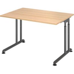 Schreibtisch Breno, manuelle H&ouml;heneinstellung, horizontaler Kabelkanal, B 1200 x T 800 x H 680-820 mm, Spanplatte & Stahl, Eiche/Graphit