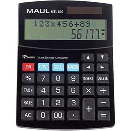 Tischrechner Maul MTL800, 12 Stellen, 2 Zeilen, kaufm&auml;nnische Funktionen, Solar- & Batteriebetrieb, B 140 x T 190 x H 30 mm, schwarz