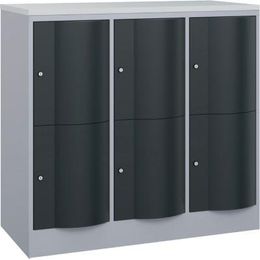 C+P Schlie&szlig;fachschrank Resisto, 3 Abteile, 6 F&auml;cher, B 1148 x T 540 x H 1077 mm, Wei&szlig;alu/Anthrazitgrau
