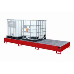 Bauer Auffangwanne AW 1000-3, f&uuml;r 3 IBC-Container &agrave; 1000 l oder 10 F&auml;sser &agrave; 200 l, L 3850 x B 1300 x H 340 mm, unterfahrbar, feuerrot