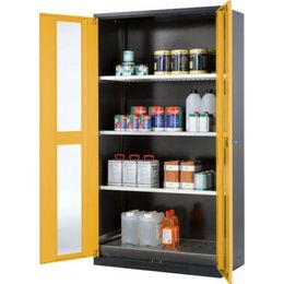 Chemikalienschrank ASECOS CS-CLASSIC-G, Fl&uuml;gelt&uuml;r m. Glasauschnitt, 3 B&ouml;den, 1055x520x1950 mm, sicherheitsgelb