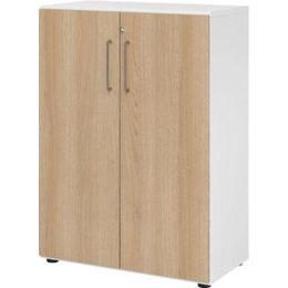 Schränke Breno, 3 OH, abschließbar, 28 kg je Boden, B 800 x T 420 x H 1100 mm, weiß/Eiche