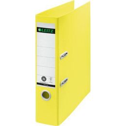 Leitz&reg; Ordner Recycle, DIN A4, R&uuml;ckenbreite 80 mm, 180&deg;-Hebelmechanik, R&uuml;ckenschild & Griffloch, zu 100 % recycelbar, gelb