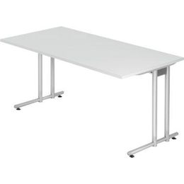 Schreibtisch JENA, C-Fu&szlig;, Rechteck, B 1600 x T 800 x H 720 mm, Gestell alusilber, lichtgrau