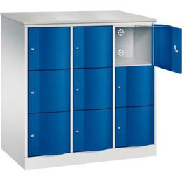 C+P Schlie&szlig;fachschrank Resisto, 3 Abteile, 9 F&auml;cher, B 1148 x T 640 x H 1255 mm, Lichtgrau/Enzianblau