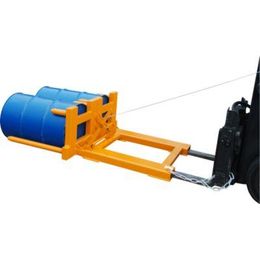 Fasswender Bauer Typ FW-II, f&uuml;r 200 l F&auml;sser, 600 kg, Kippvorgang per Seilzug, Stapleraufnahme, Stahl gelborange