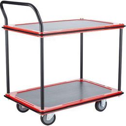 Sch&auml;fer Shop Sch&auml;fer Shop Select Etagenwagen 220SB, 2 Etagen, Stahl pulverbeschichtet, PUR-R&auml;der, B 615 x T 880/965 x H 1000 mm, bis 370 kg, schwarz/rot