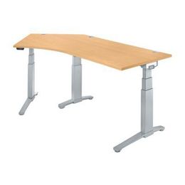 Sch&auml;fer Shop Sch&auml;fer Shop Genius Schreibtisch ERGOSTYLE S, 135&deg;, elektrisch h&ouml;henverstellbar, Ansatz links, zweistufig, C-Fu&szlig;, B 2165 x T 800 x H 645-1305 mm, inkl. Memory Master, Buche/wei&szlig;aluminium