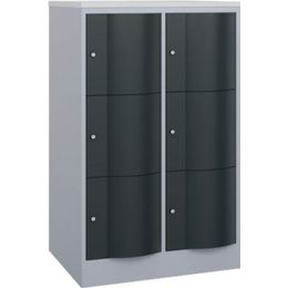 C+P Schlie&szlig;fachschrank Resisto, 2 Abteile, 6 F&auml;cher, B 772 x T 640 x H 1255 mm, Wei&szlig;alu/Anthrazitgrau