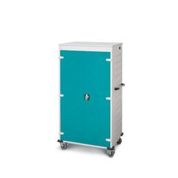Laptopwagen mit Ladefunktion, 2-Punkt-Verriegelung, Feststellbremse, 26 F&auml;cher, B 920 x T 500 x H 1540, t&uuml;rkis