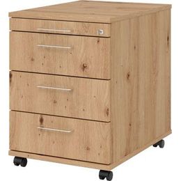 Rollcontainer 1233 Breno, 3 Sch&uuml;be & 1 Utensilienauszug, abschlie&szlig;bar, B 428 x T 580 x H 590 mm, Asteiche