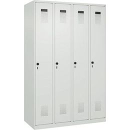 Kleiderspind C+P Evolo Plus, 4 Abteile, Anschlag rechts, Sicherheits-Drehriegel, B 1200 x T 500 x H 1850 mm, lichtgrau/lichtgrau