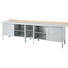 Sch&auml;fer Shop Kastenwerkbank Sch&auml;fer Shop Select PWi 300-1, Buche Multiplexplatte, mit Stahlabdeckung, bis 750 kg, B 3000 x T 700 x H 840 mm, Wei&szlig;aluminium
