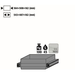 Auszugswanne Schwerlast f&uuml;r ASECOS Sicherheitsschr&auml;nke der Q30, Q90 und S90 Serie, Stahlblech, lichtgrau, B 564 x T 508 x H 162 mm, 45 l, bis 100 kg
