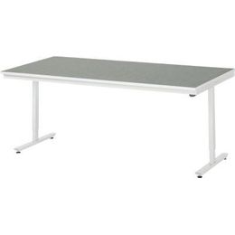 Rau Arbeitstisch Adlatus, elektrisch h&ouml;henverstellbar, 25 mm Spanplatte, Linoleumbelag, 150 kg, B 2000 x T 1000 x H 720-1120 mm, hellgRau/lichtgRau