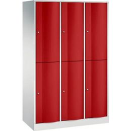 C+P Garderobenspind Resisto, 3 Abteile, 6 F&auml;cher, B 1148 x T 540 x H 1950 mm, Lichtgrau/Rubinrot