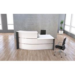Kleine Bogen-Empfangstheke mit Beratungsplatz Faro, mit Ablage und Seitenplatten, B 2310 x T 1200 x H 1120 mm, wei&szlig;/anthrazit