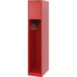 Feuerwehrspind C+P Evolo Youngster, 1 Abteil, ohne Helmhalter, Bodengleiter, B 300 x T 500 x H 1530 mm, RAL 3000 Feuerrot
