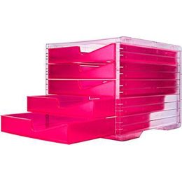 Schubladenbox Styro&reg; Styroswing NEONline, 5 Sch&uuml;be, Auszugsperre & Griffmulde, stapelbar, B 270 x T 340 x H 255 mm, PolyStyrol, transparent-neonpink