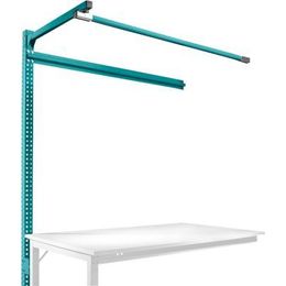 Manuflex Aufbauportal m. Ausleger, Ansatztisch STANDARD Arbeitstisch/Werkbank UNIVERSAL/PROFI, 1500 mm, wasserblau