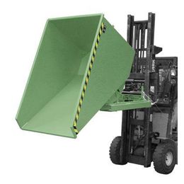 Bauer Kippbeh&auml;lter EXPO-E 1200, mit Rollen, Deichsel & Ablasshahn, &ouml;l-/wasserdicht, abrollend, B 1070 x T 1720 x H 1095 mm, resedagr&uuml;n RAL 6011