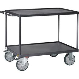 ESD-Tischwagen Fetra 9403W, bis 600 kg, 2 Etagen mit Wannen, Ladefl&auml;che L 1200 x B 800 mm, TPE-Bereifung, Schiebegriff, Stahl, schiefergrau