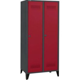 Sch&auml;fer Shop Sch&auml;fer Shop Genius Kleiderspind mit F&uuml;&szlig;en, 2 Abteile, 400 mm Abteilbreite, Sicherheitsdrehriegelverschluss, anthrazit/rubinrot