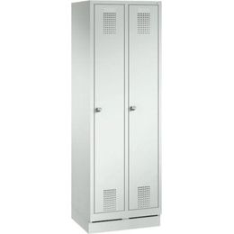 Garderobenspind Evolo S 3000, mit Sockel, 2 Abteile, Zylinderschloss, lichtgrau RAL 7035/lichtgrau RAL 7035