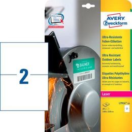 Avery Zweckform Etiketten L7916-10, ultraresistent, geeignet f&uuml;r Laserdrucker, 210 x 148 mm, 20 St&uuml;ck/10 A4-Bogen, Polyethylen-Folie, wei&szlig;