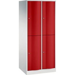 C+P Garderobenspind Resisto, 2 Abteile, 4 F&auml;cher, B 772 x T 640 x H 1950 mm, Lichtgrau/Rubinrot