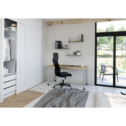 Home Office Tisch, Rechteck, 4-Fu&szlig; Rundrohr, B 1400 x T 672 x H 685-810 mm, Wildeiche/silber