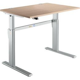 Schreibtisch Standard, elektrisch h&ouml;henverstellbar, Rechteck, C-Fu&szlig;, B 1200 x T 800 x H 725-1185 mm, Eiche/wei&szlig;aluminium RAL 9006