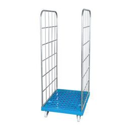 Rollbox, 2-seitig, Kunststoffbodenplatte, 724 x 815 x 1850 mm, dunkelblau (RAL 5012)